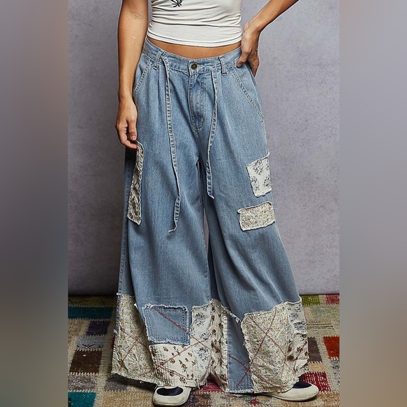 POL | Jeans | Pol Artisan Mosaic Patchwork Wide Leg Denim Jeans Denim ...